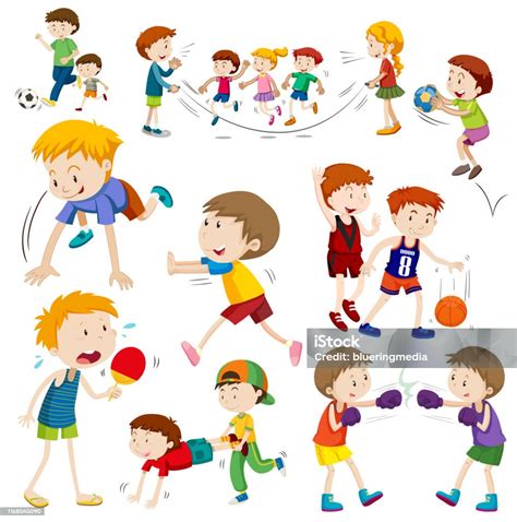 Ilustración De Niños Felices En Diferentes Acciones Y Más Vectores