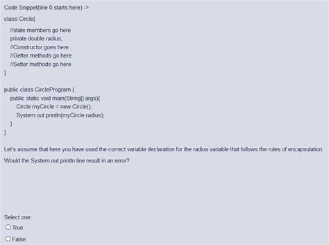 Solved Code Snippet Line Starts Here Class Circle Chegg