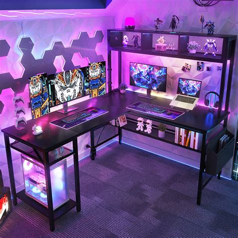 Aheaplus L Shaped Gaming Desk With Led Lights And Power