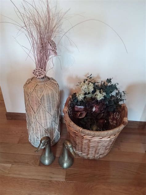 Brass Duck Head Bookends And Large Baskets