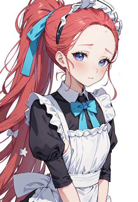 Anime Girl With Red Hair And Blue Eyes In A Maid Outfit Seaart Ai