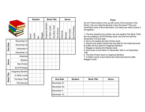 Library Logic Grid Puzzle Logic Puzzles Grid Puzzles Easy Logic Puzzles