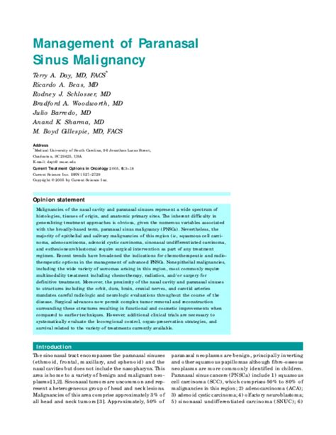 Pdf Management Of Paranasal Sinus Malignancy