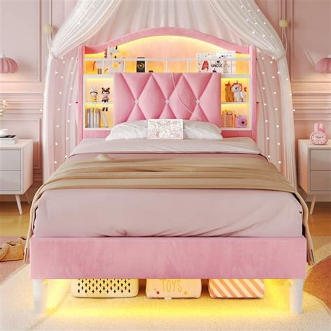 Full Size Crown Shaped Princess Bed Upholstered Platform Bed With Soft