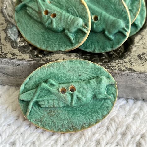 Grasshopper Button 1 716” X 1 116” 36mm X 27mm Handmade Ceramic