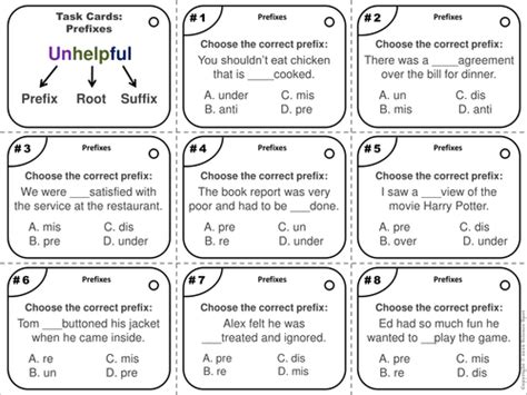 Prefixes Task Cards Teaching Resources