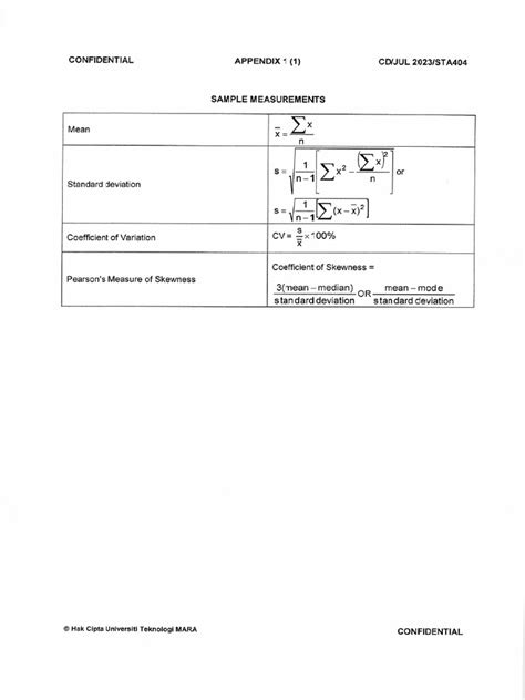 Sta404 Formula List Pdf