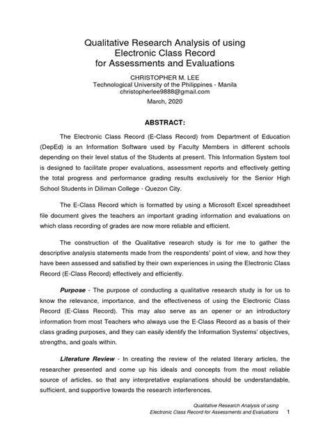 Qualitative Research Analysis Of Using Electronic Class Record For