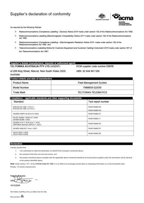 Filesuppliers Declaration Of Conformity Fmm650 Q3x50 Rcmpng