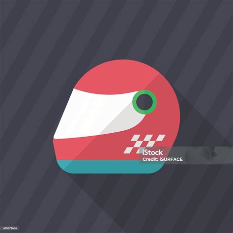 Ikon Helm Balap Vector Datar Desain Bayangan Panjang Balapan Conc