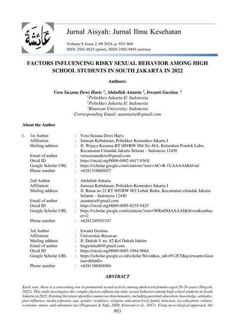Pdf Factors Influencing Risky Sexual Behavior Among High School