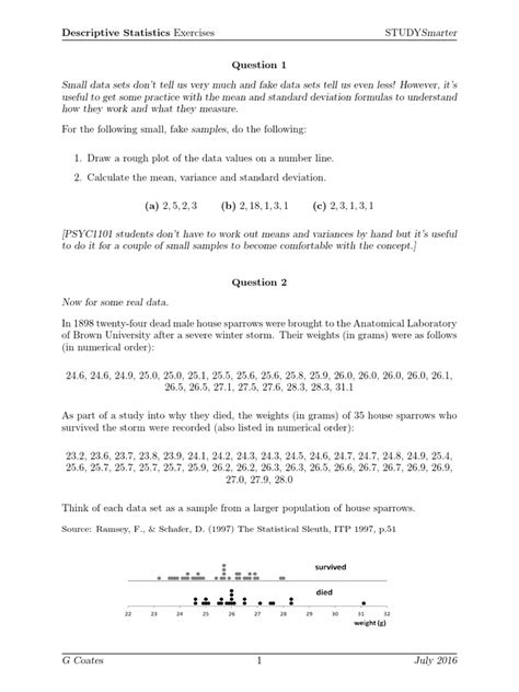 Descriptive Stats Exercises Solutions 162 Pdf Standard Deviation