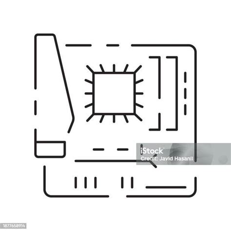 Computer Hardware Line Icon Graphic Card Or Processor And Ram Gpu Or