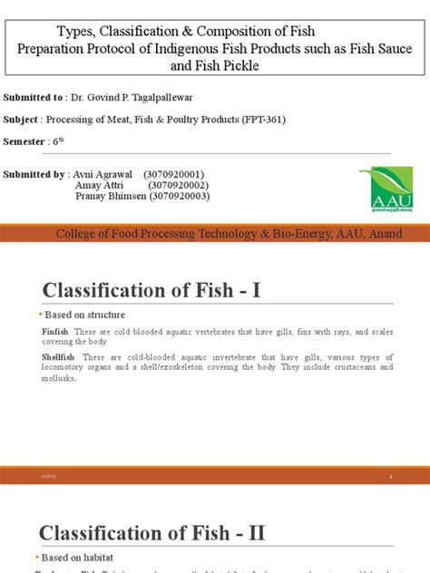Types Classification And Composition Of Fish Preparation Protocol Of