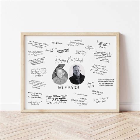 60th Birthday Signature Board Printable Minimal 60th Birthday Photo
