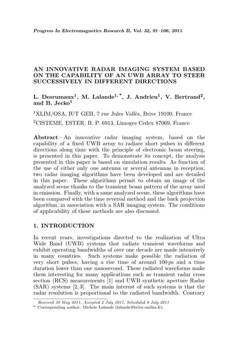 Pdf An Innovative Radar Imaging Based On The Capacity Of An Uwb Array