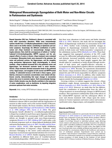 Pdf Widespread Monoaminergic Dysregulation Of Both Motor And Non Motor Circuits In