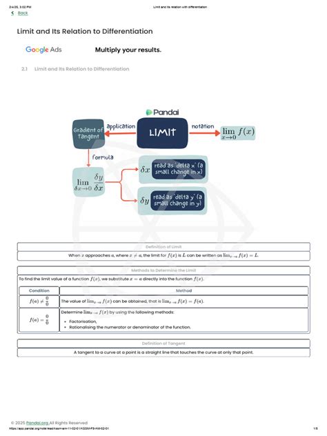 Limit And Its Relation With Differentiation Pdf Tangent Gradient