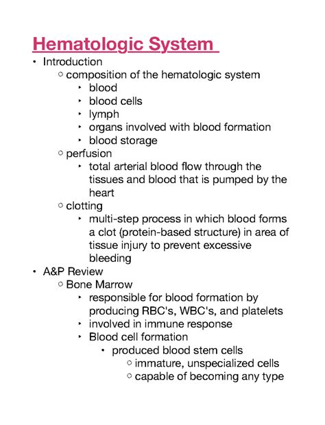 Hematologic System Hematologic System Introduction Composition Of The