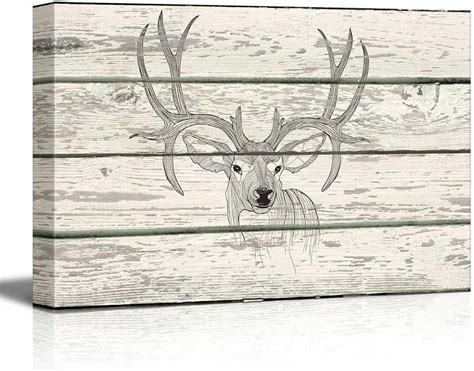 Aefer Contour Drawing Of Stag Deer Antlers Artwork Rustic Canvas Wall