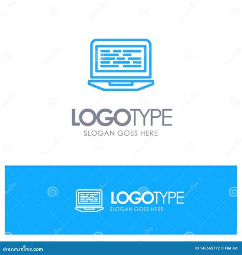 laptop coding code screen computer blue outline logo with place for