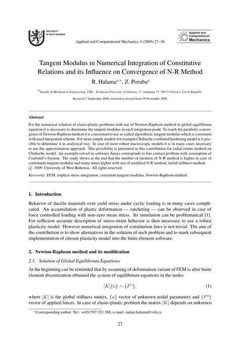 Pdf Tangent Modulus In Numerical Integration Of Constitutive Relations And Its Influence On