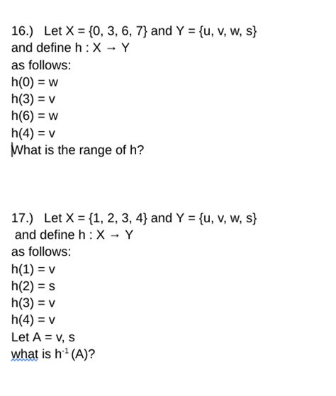 Solved 16 Let X {0 3 6 7} And Y {u V W S} And