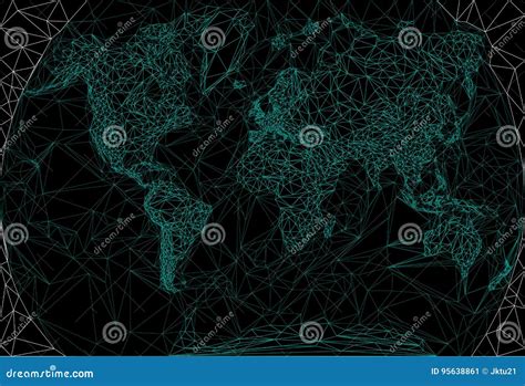 Polygonal Map Illustrating Network And Communication Connection Around The World Stock Vector