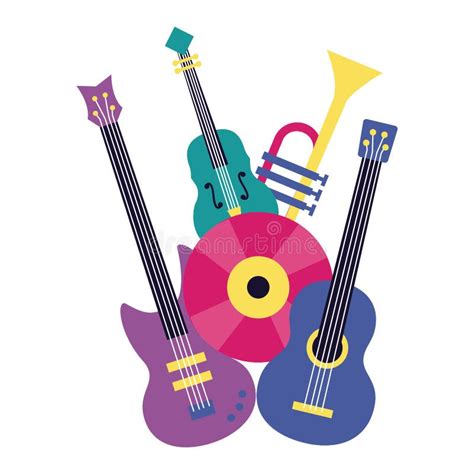 Electric And Classical Guitar Fiddle Vinyl Music Stock Illustration