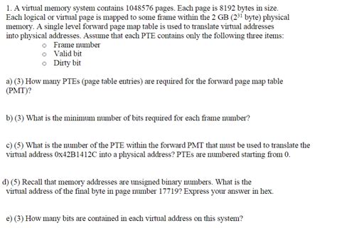 solved 1 a virtual memory system contains 1048576 pages
