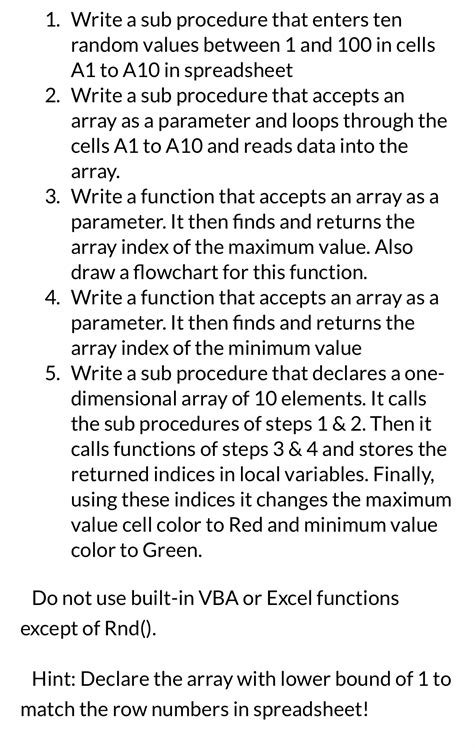 Solved Please Write In Excel Vba Write A Sub Procedure Solved Please Write In Excel Vba Write A Sub Procedure