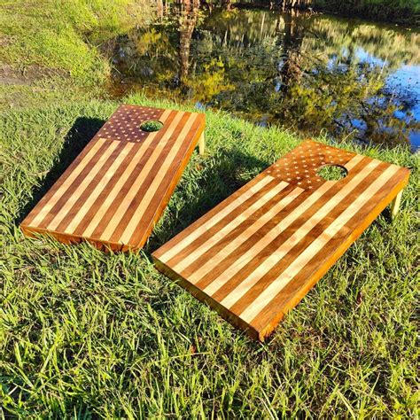American Flag Cornhole Boards With Bags Hand Made In Usa Etsy