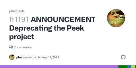 Announcement Deprecating The Peek Project · Issue 1191 · Phwpeek · Github