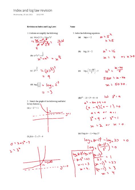 Index And Log Laws Revision 1 Solutions Studocu