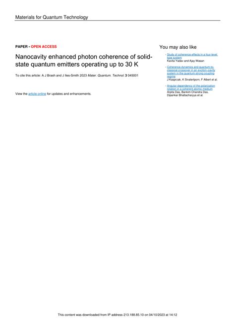 Pdf Nanocavity Enhanced Photon Coherence Of Solid State Quantum Emitters Operating Up To 30 K