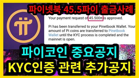 파이코인 Kyc인증 관련 추가공지 파이넷북 455파이 출금사례 Youtube
