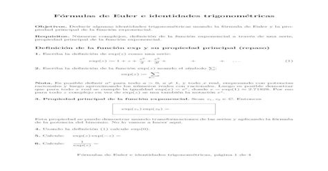 Fórmulas De Euler E Identidades Trigonométricas [pdf Document]