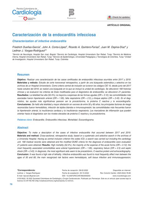 Pdf Caracterización De La Endocarditis Infecciosa