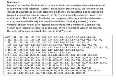Solved Question 1suppose The Raw Data File Stockprice Csv