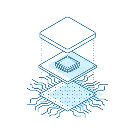 Line Art Microchip Central Processor Unit Concept Isometric Vector Illustration Stock Vector