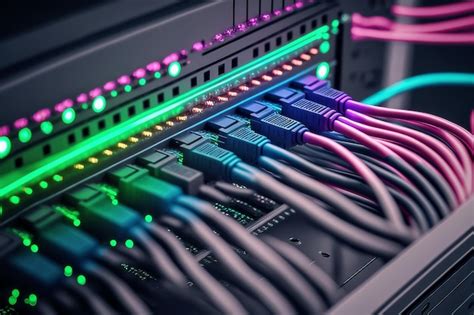 Premium Photo Internet Network Switch With Ethernet Cables Plugged In