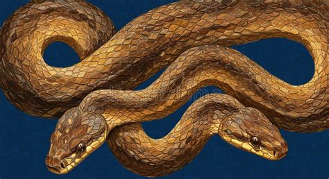 Detailed Illustration Of Two Headed Snake On Dark Blue Background Stock