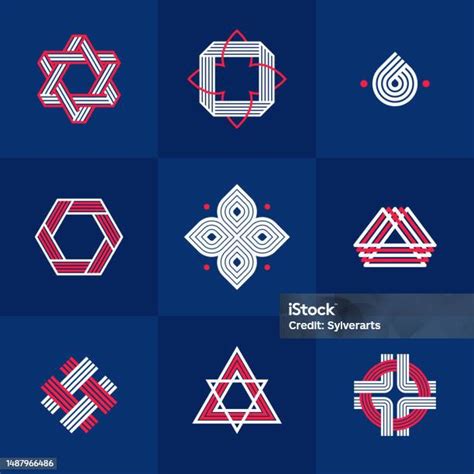 얽힌 선 빈티지 스타일 아이콘 컬렉션 추상 기하학적 선형 기호 벡터 세트 로고 생성을위한 그래픽 디자인 요소 뒤엉킴에 대한 스톡 벡터 아트 및 기타 이미지 Istock