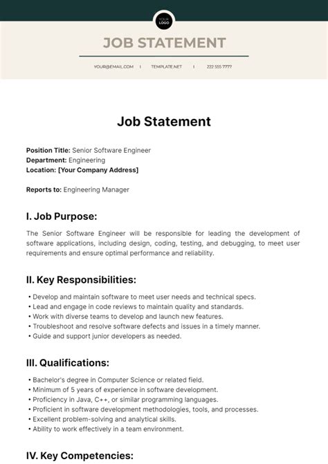 Job Statement Template Edit Online And Download Example