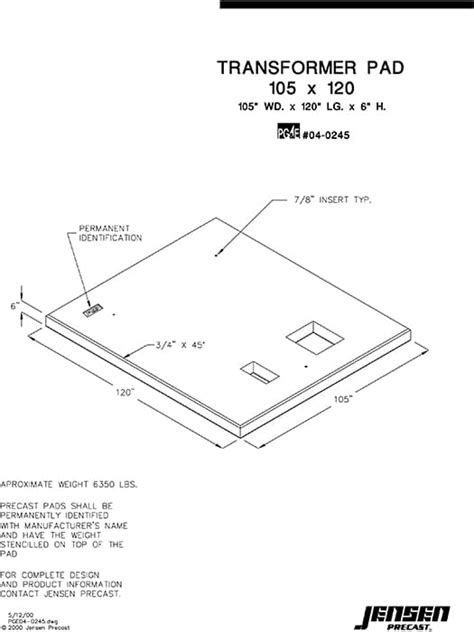 Transformer Pad 120 X 105 X 6 Pgande 04 0245 Jensen Precast