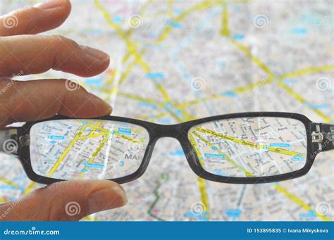 View Of Map Through Glasses Stock Image Image Of Small Planning