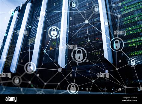 Cyber Security Information Privacy Data Protection Concept On Modern Server Room Background