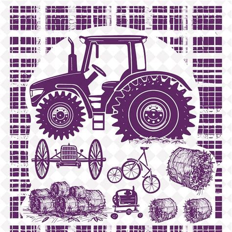 Premium Psd Farmhouse Tractor Folk Art With Plaid Pattern And Png