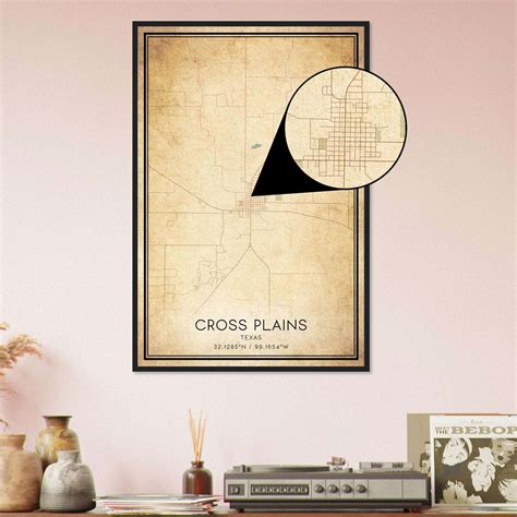 Vintage Cross Plains Texas Map Poster Cross Plains Tx City Road Wall