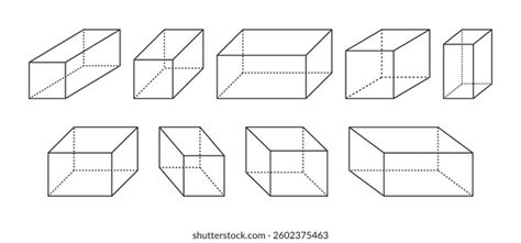 Rectangular Prism Outline Geometric Mathematics Isolated Stock Vector